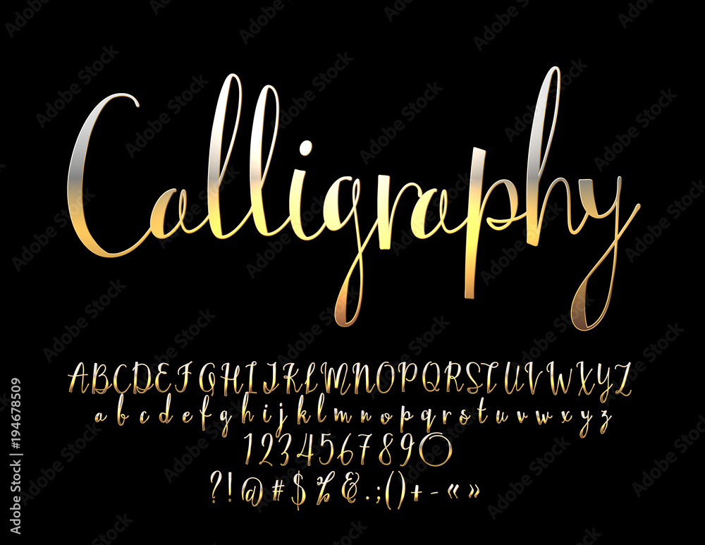 Vector beautiful Gold Calligraphy Alphabet. Set of Elegant Letter ...