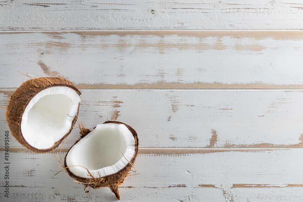Tropical fruit whole and half abstract background .Coconut on white ...