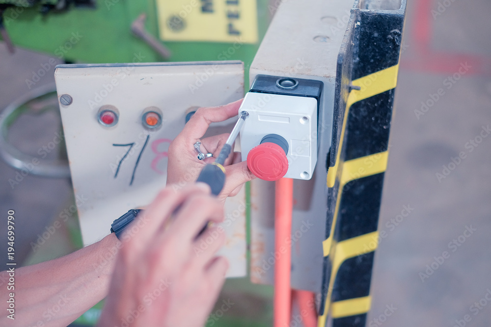 Foto de Installation of an emergency stop push button switch of ...