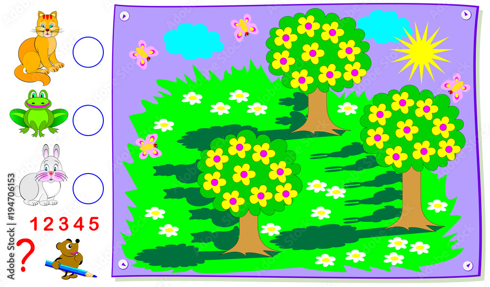 Logic puzzle game for young children. How many animals are hidden ...