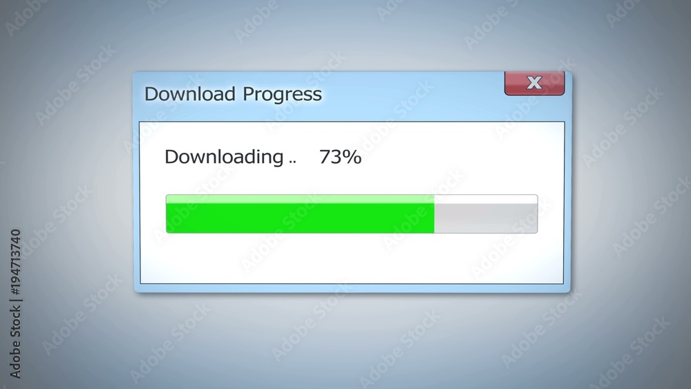 Dialog window with download progress, status bar completed in three ...