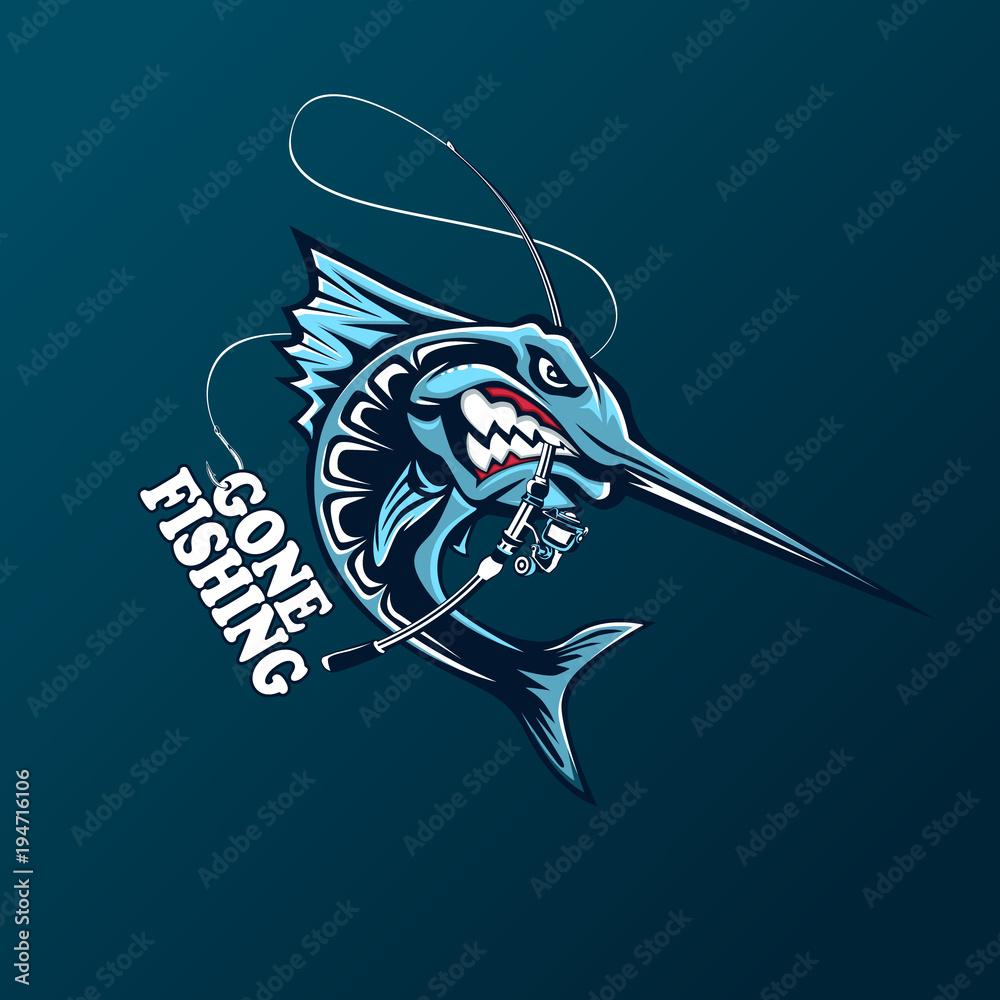Angry marlin fish logo. Marlin fishing emblem for sport club. Angry ...