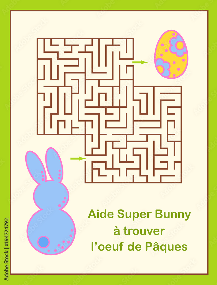 Easter Egg hunt maze or labyrinth game for children. With text in ...