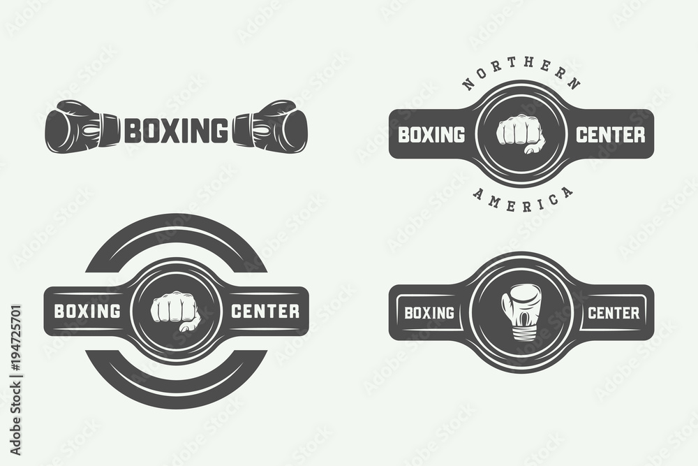 Set of vintage boxing and martial arts logo badges and labels in retro ...