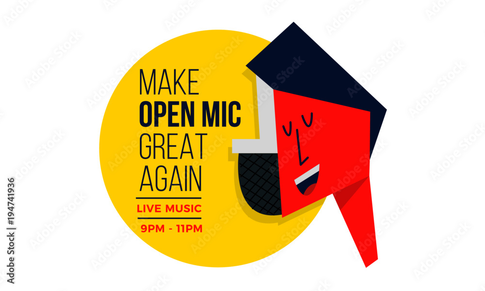 Open Mic Concept for Stand Up Night. Man and Mic Vector illustration ...