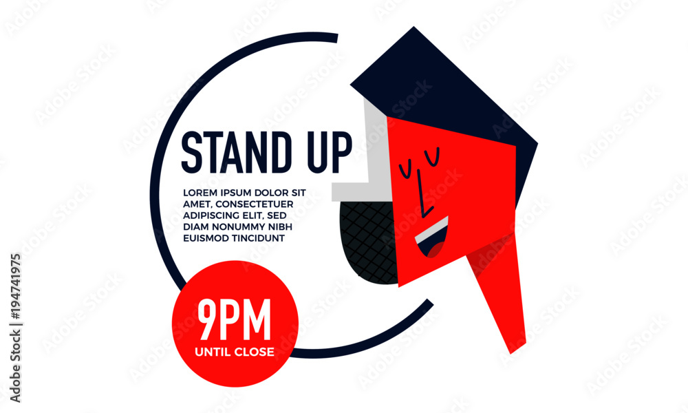 Stand-up design template for poster/banner/blog. Man and Mic. Vector ...