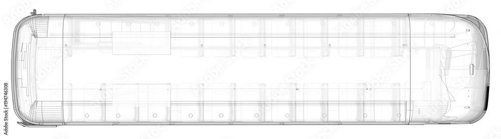 A double-decker bus, a translucent casing under which many interior ...
