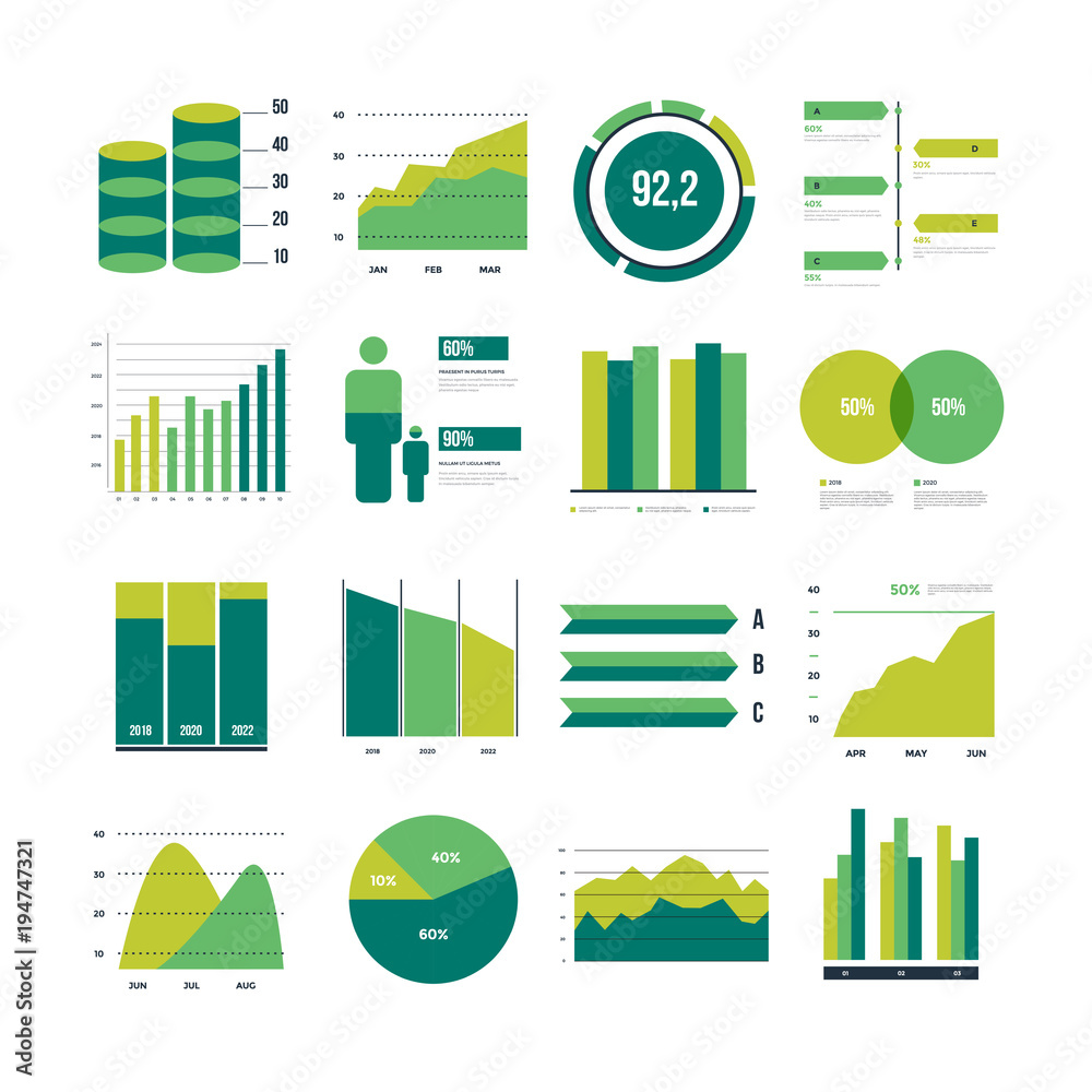 Set of color infographic elements. Vector diagrams and graphs ...