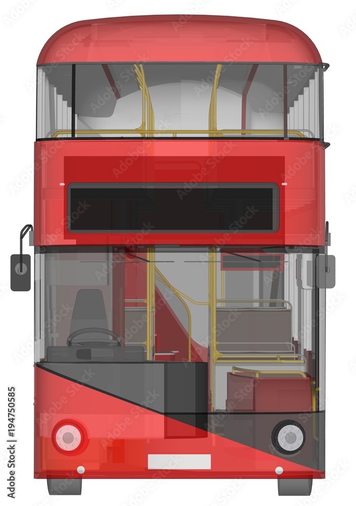 A double-decker bus, a translucent casing under which many interior ...