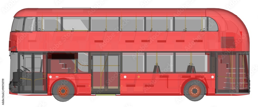A double-decker bus, a translucent casing under which many interior ...