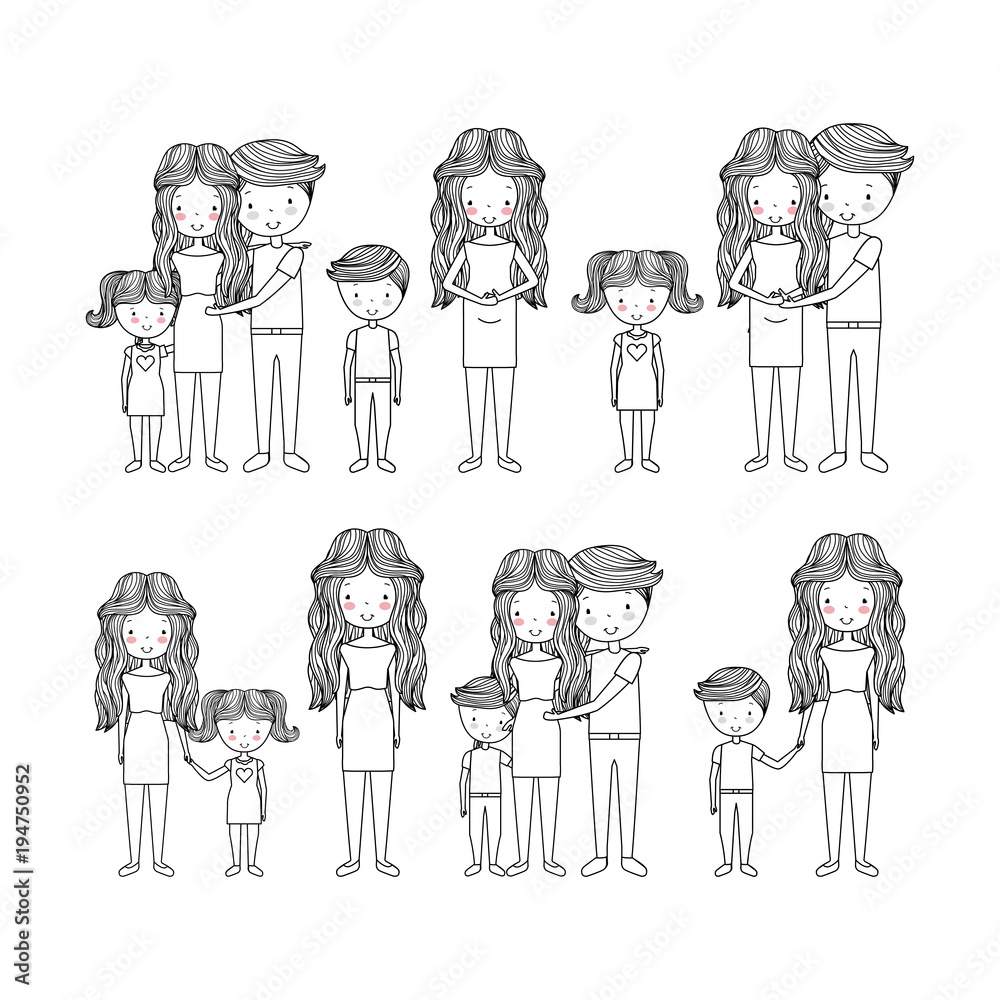 cute types of family hand drawn image vector illustration design Stock ...