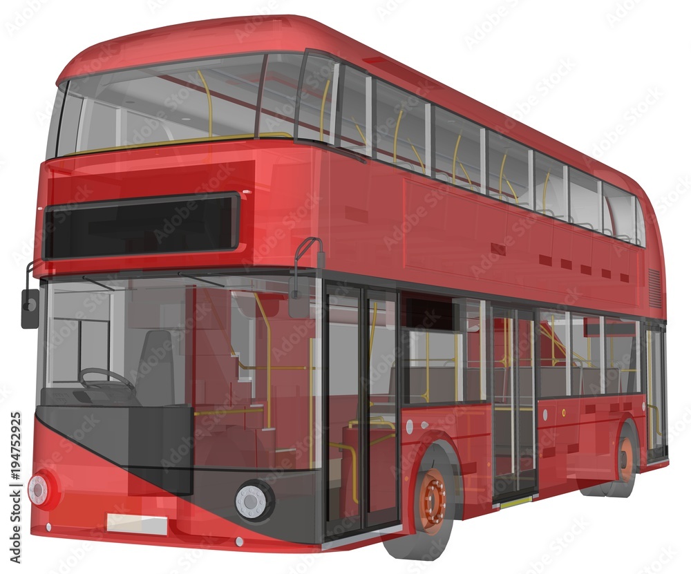 A double-decker bus, a translucent casing under which many interior ...