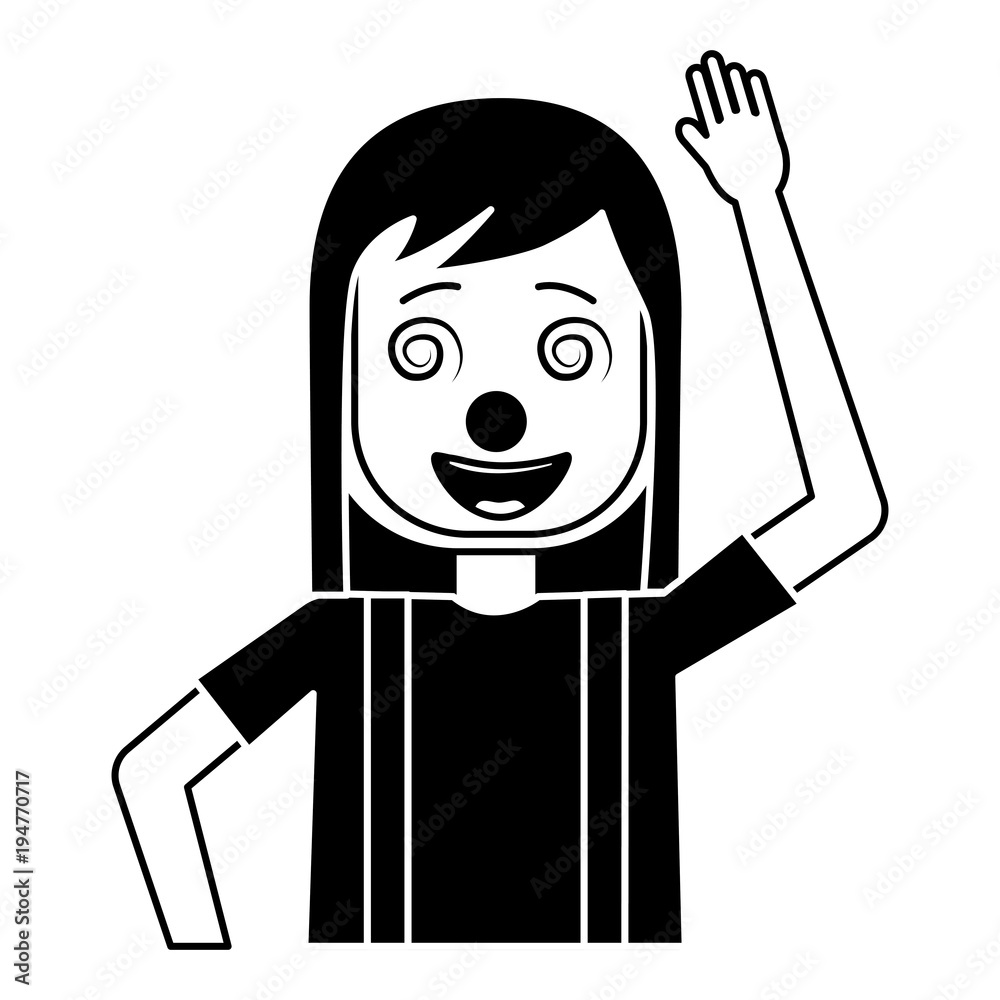 Funny Smile Woman With Clown Mask Silly Glasses Vector Illustration Black And White Design Stock