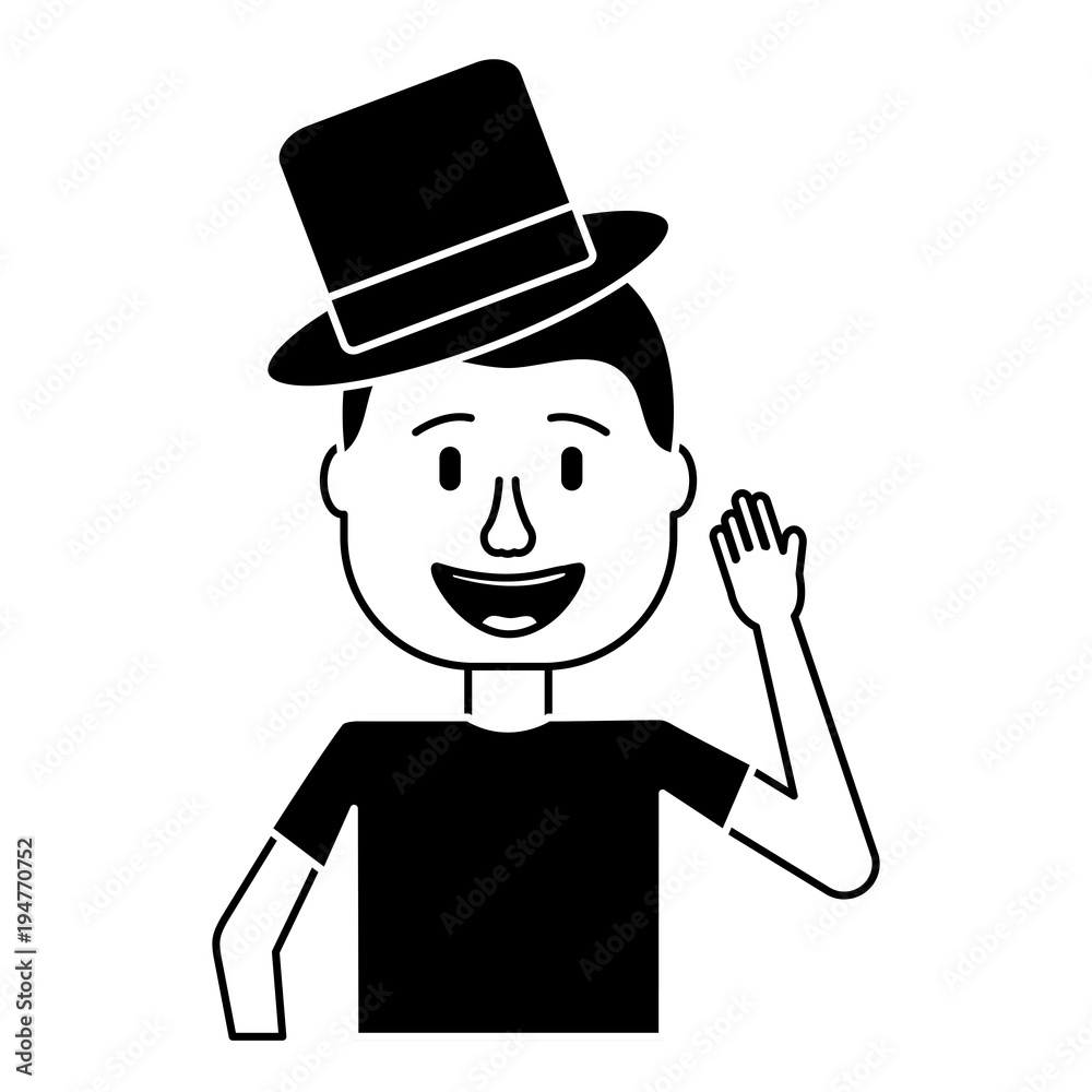 happy man hat comic portrait vector illustration black and white design ...