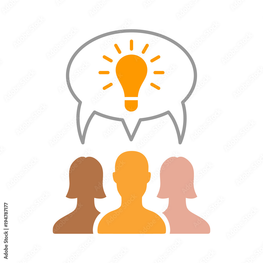 Teamwork or diverse team with an idea flat vector icon for business ...