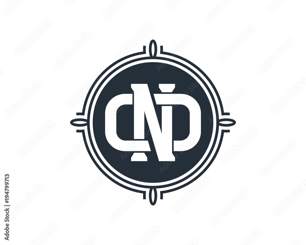 Classic Circle with Initial Name Letter DND Symbol Monogram Logo Vector ...