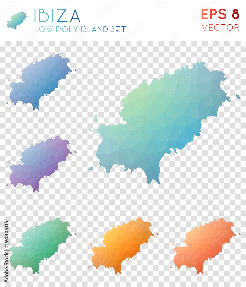 Ibiza geometric polygonal maps, mosaic style island collection ...