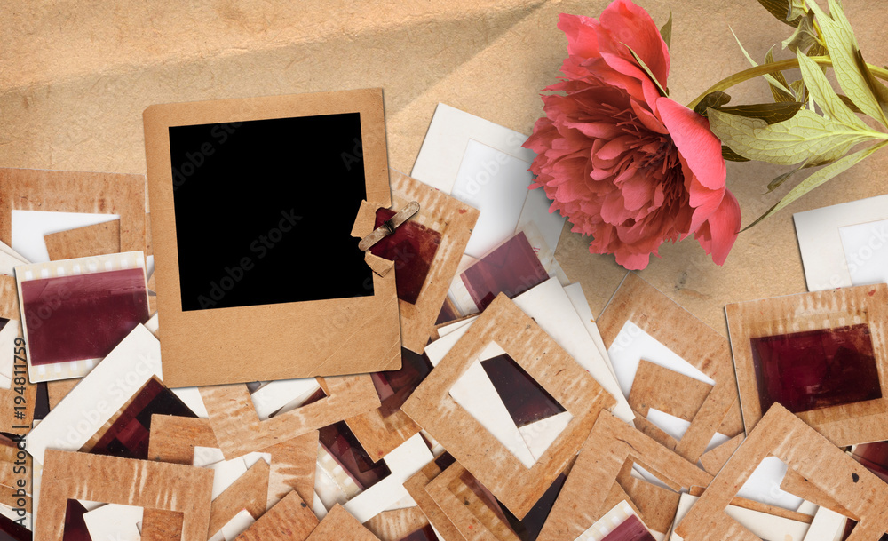 Set of old vintage slides, photos and film with peony Stock Photo ...