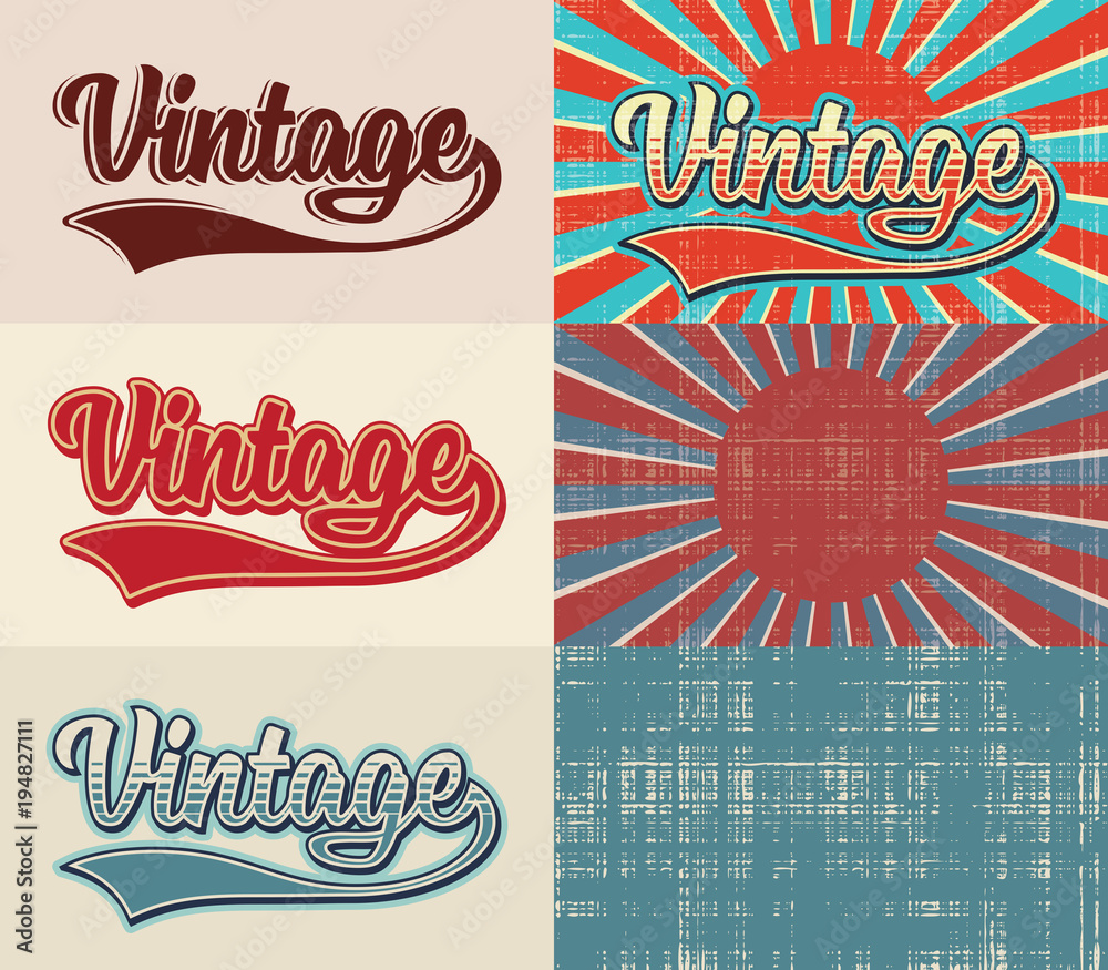 Vintage - hand drawn stylized text and vector backgrounds in different ...