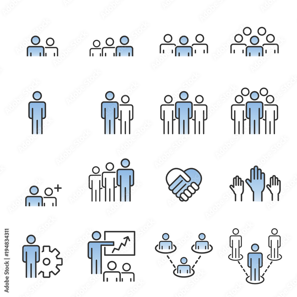 Human Resources Management Icons Line, Group of People Vector ...