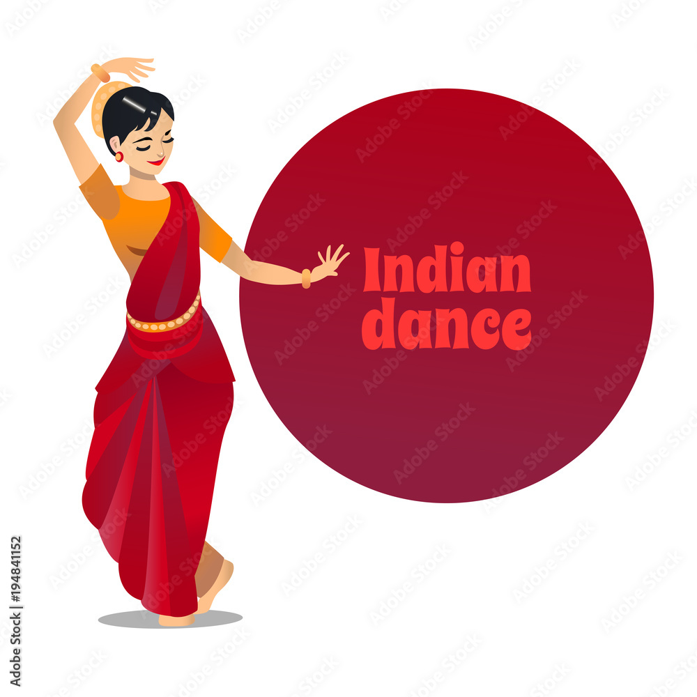 Indian Dance. Dancing Girl in Cartoon Style for Fliers Posters Banners ...