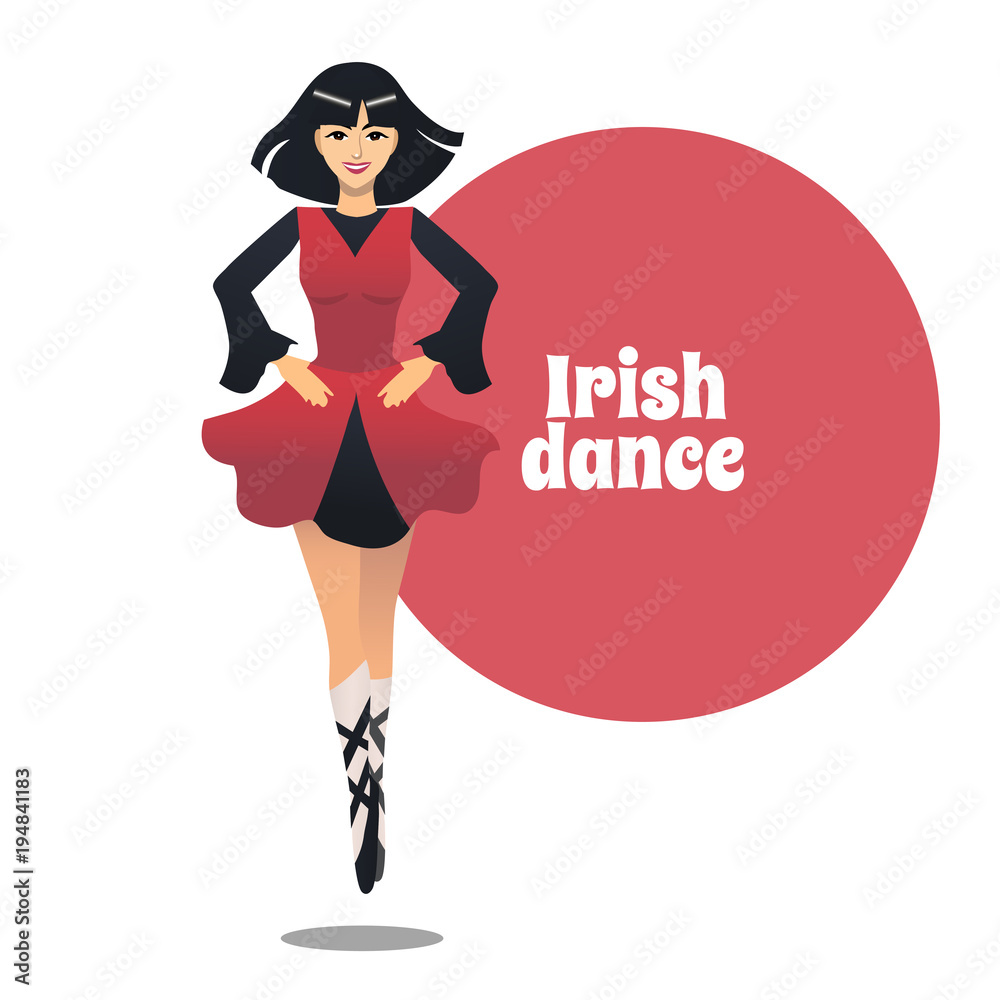 Irish Dance. Dancing Girl in Cartoon Style for Fliers Posters Banners ...