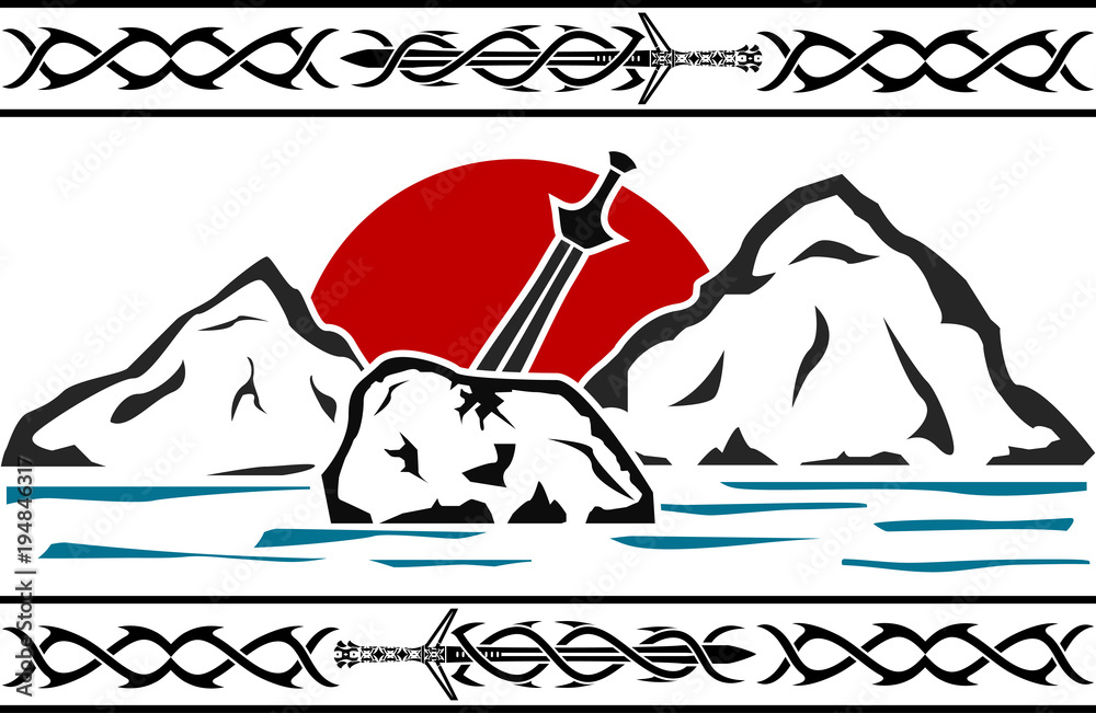 sword in the stone. stencil. second variant. vector illustration Stock ...