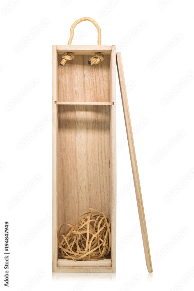 Wine box packaging isolated on white background. Blank template of long ...