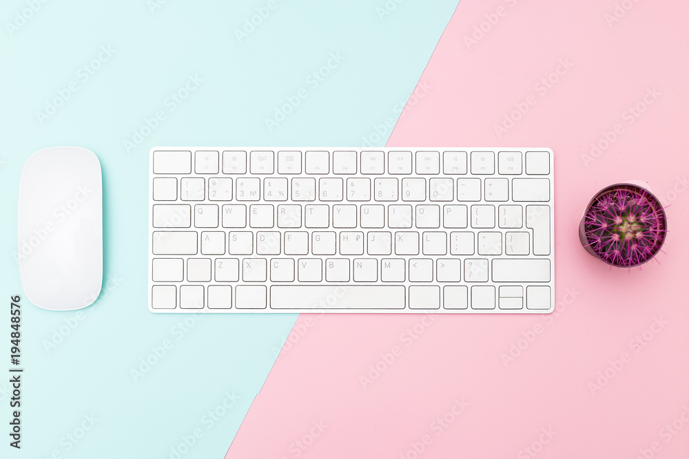 Mouse and keyboard on pastel background. Minimalist design Stock Photo ...