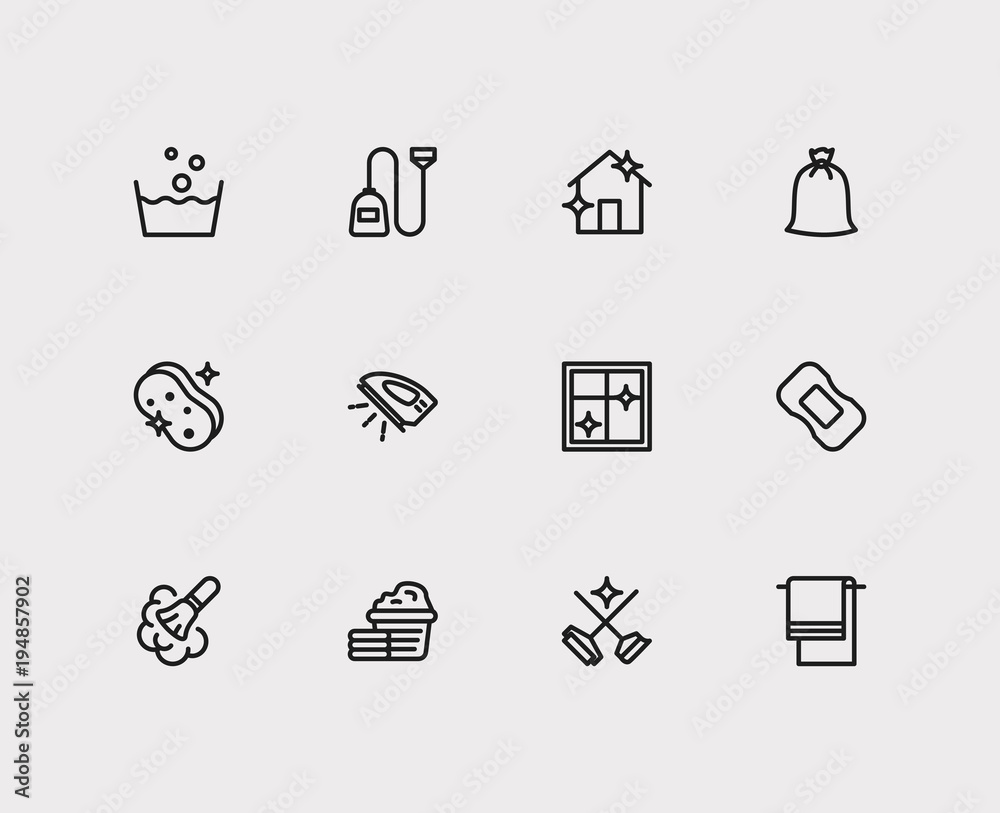 Hygiene icons set with window cleaning, ironing and cleaning service ...