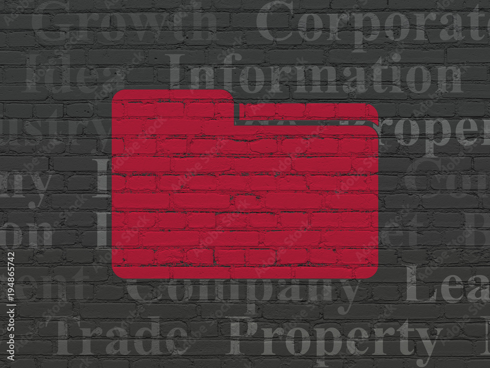 Business concept: Painted red Folder icon on Black Brick wall ...