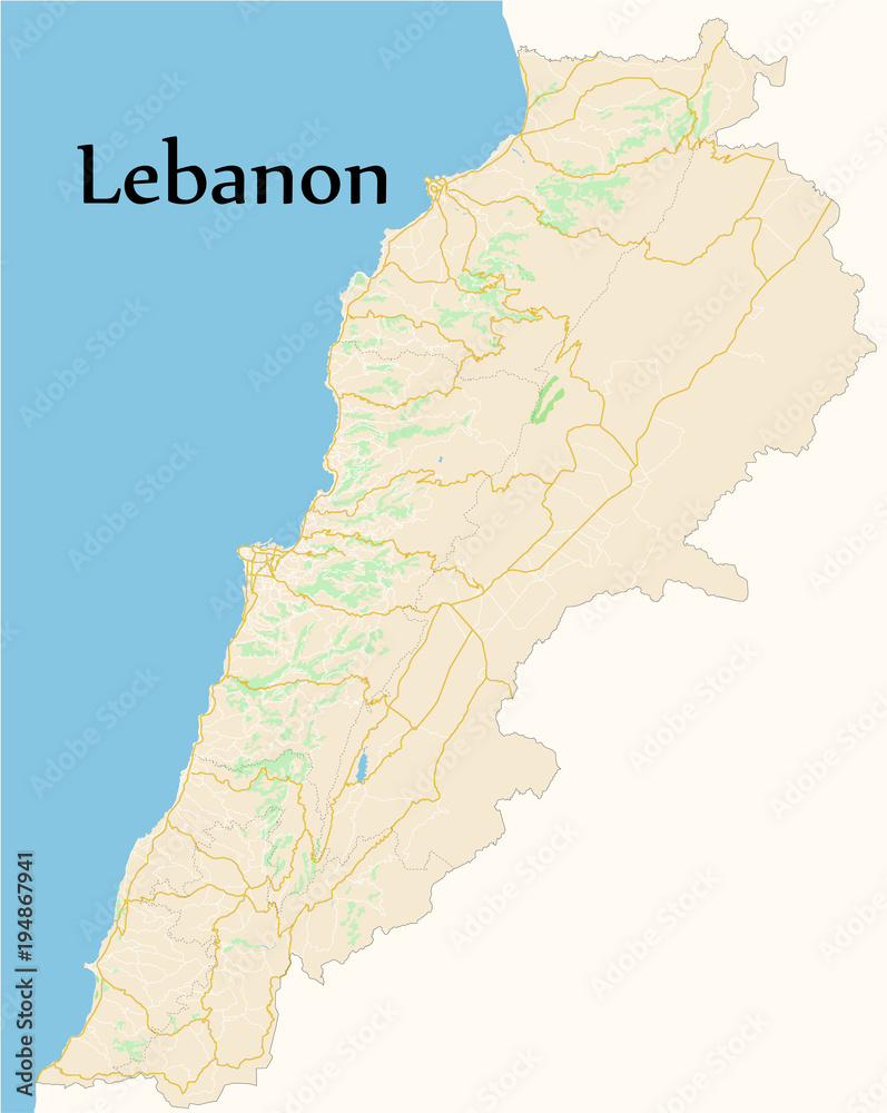 Lebanon. Vector map. Geographic map detailed with the designation of ...