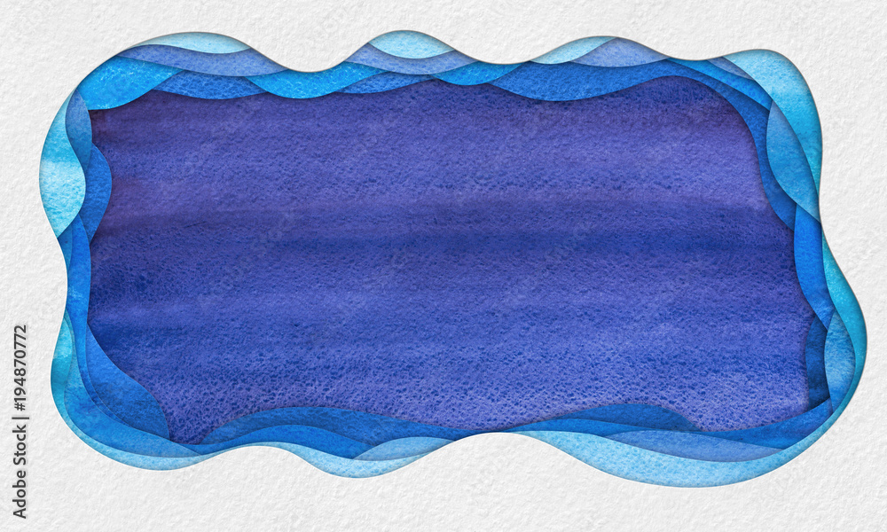 Abstract hand drawn illustration. Cutout wave applique from watercolor ...