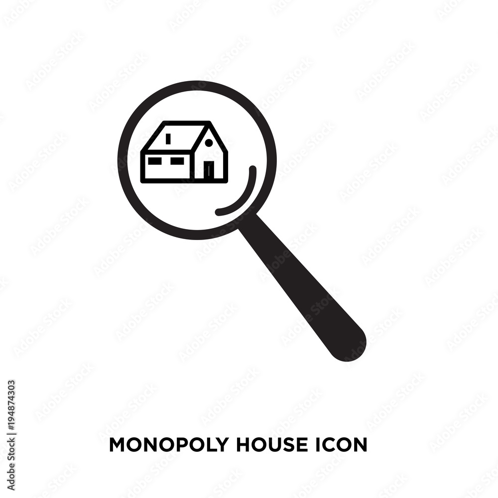 monopoly house icon in magnifying glass, search flat vector sign ...