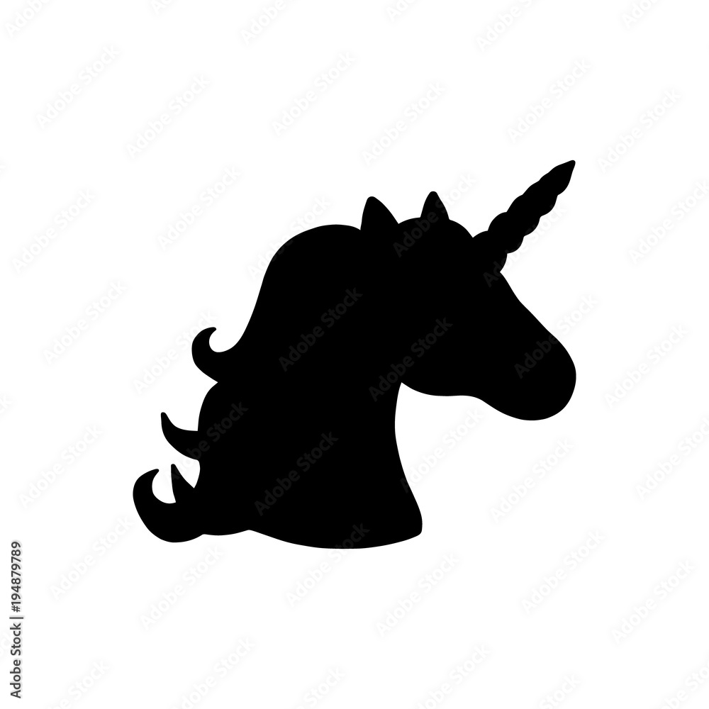 Unicorn black silhouette. Vector illustration drawing, isolated. Black ...