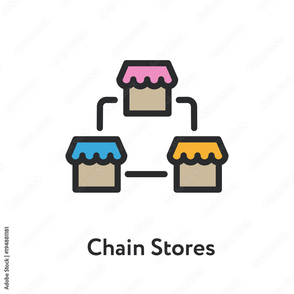 Chain Stores Shop Building Facade Minimal Color Flat Line Outline ...