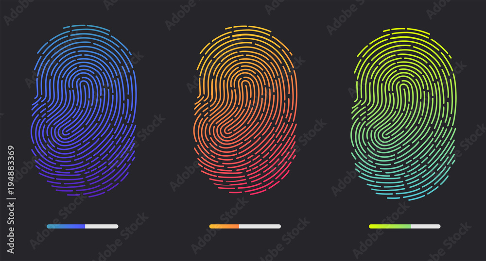 Fingerprints. Illustration of the fingerprint of different colors on a ...