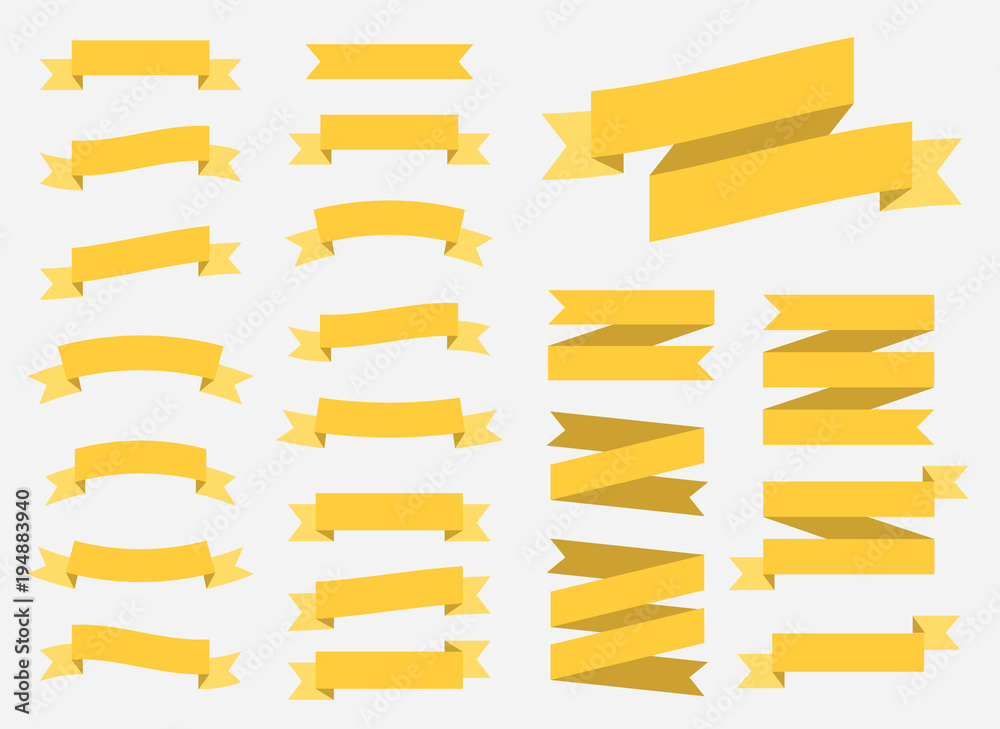 Vector ribbons banners isolated on White background. Set of 22 yellow ...
