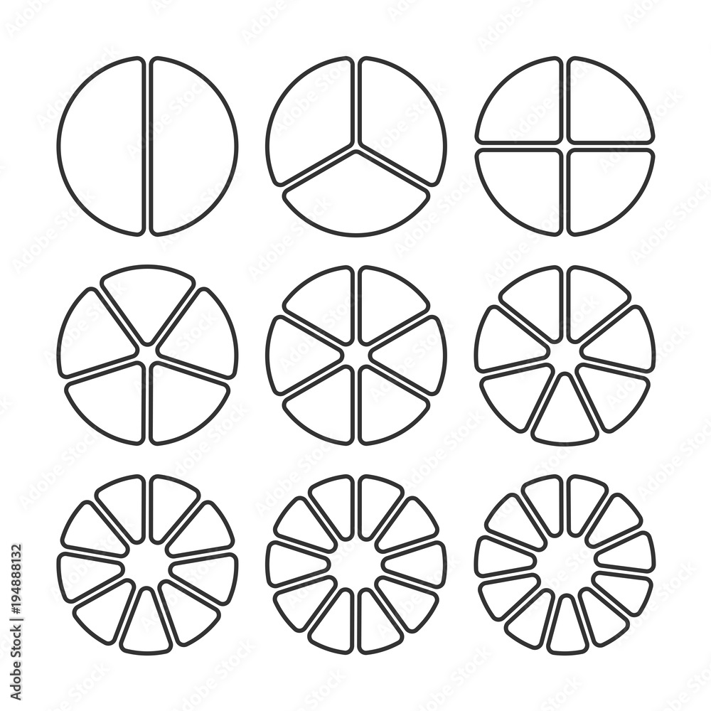 Circle segments set. Various number of sectors divide the circle on ...