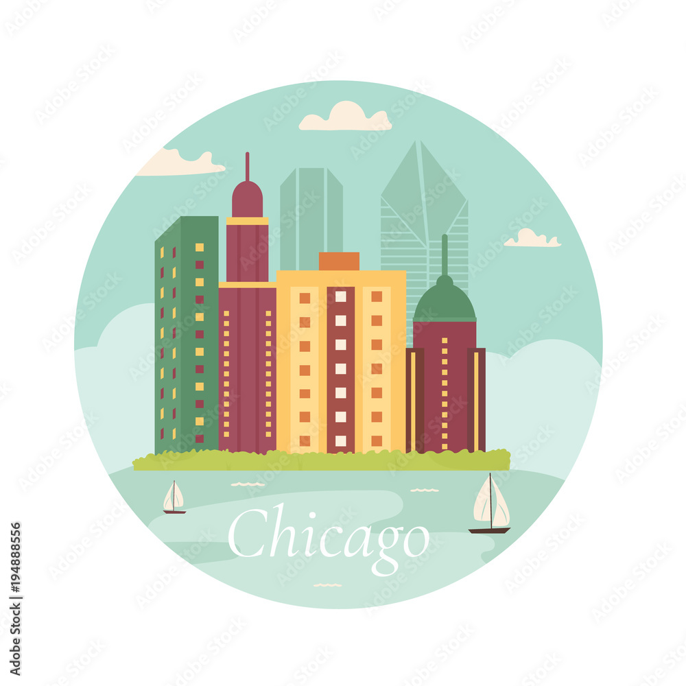 Welcome to Chicago poster.View on lake. skyscraper Stock Vector | Adobe ...