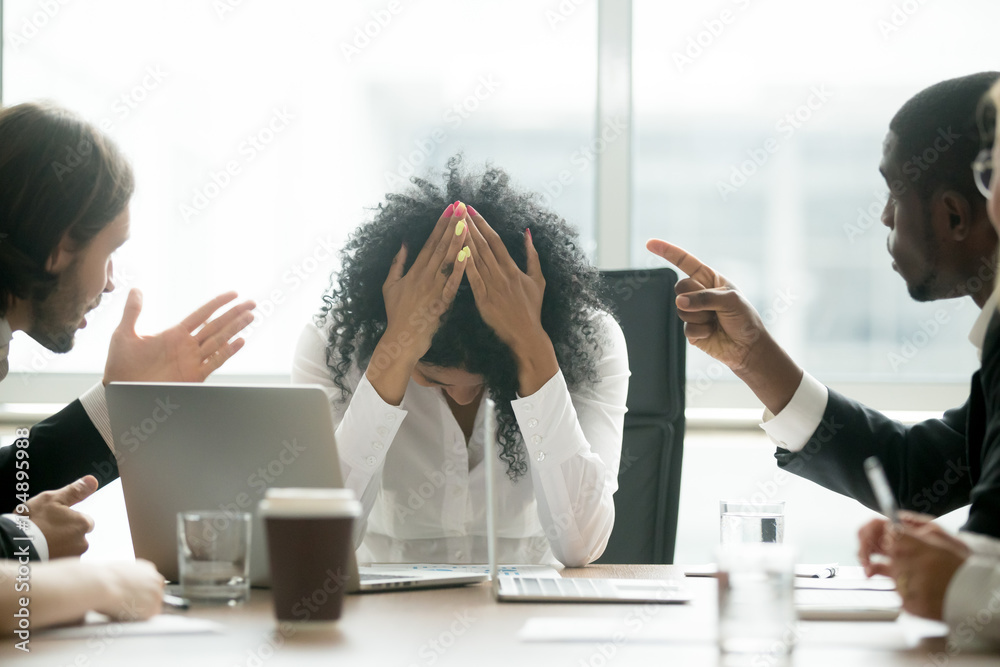 Upset depressed black woman leader suffering from gender discrimination ...
