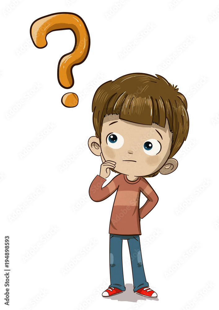 Niño pensando con una pregunta o duda ilustración de Stock | Adobe Stock Niño pensando con una pregunta o duda ilustración de Stock | Adobe Stock