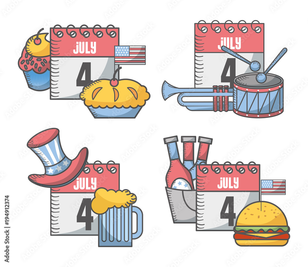 independence day american set 4 july calendar drink food traditional ...