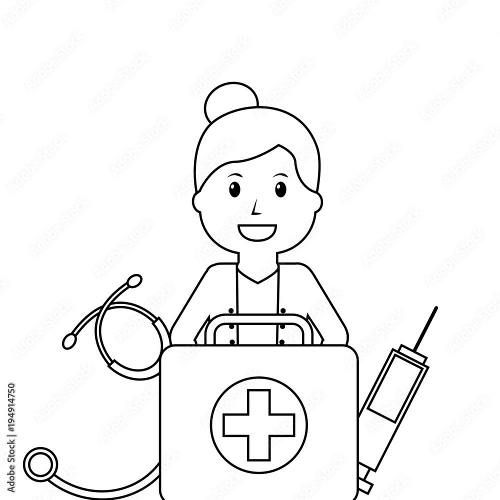 doctor female character equipment medical vector illustration outline ...
