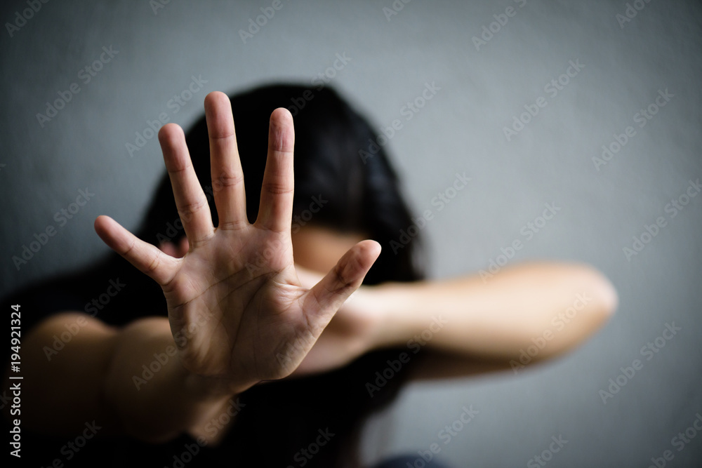 Woman hand sign for stop abusing violence, Human Rights Day concept ...