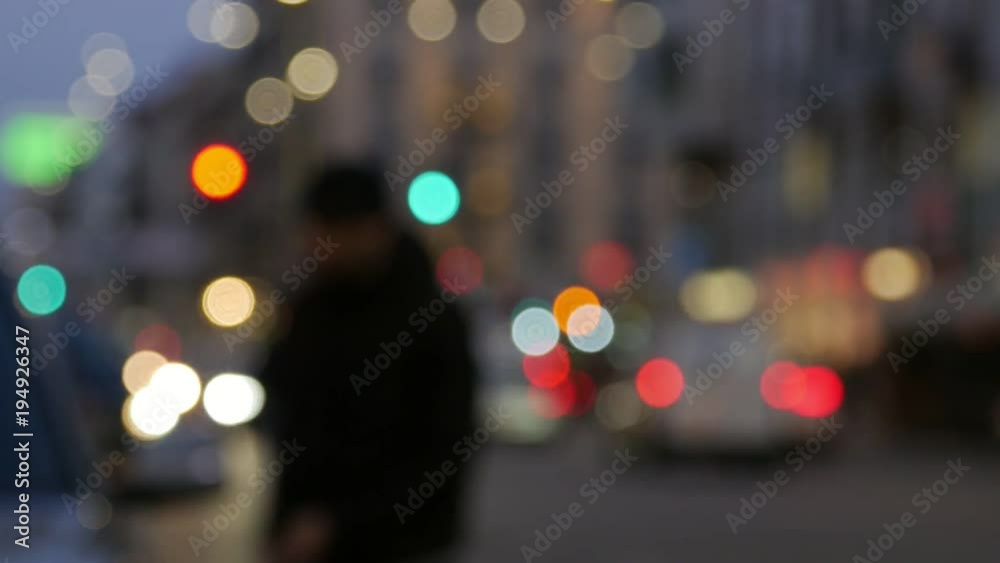 City at night background with cars. Out of focus background with blurry ...