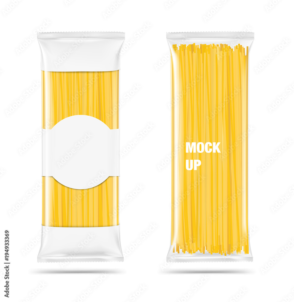 Mockup of pasta pillow bag isolated on white background. Vector ...