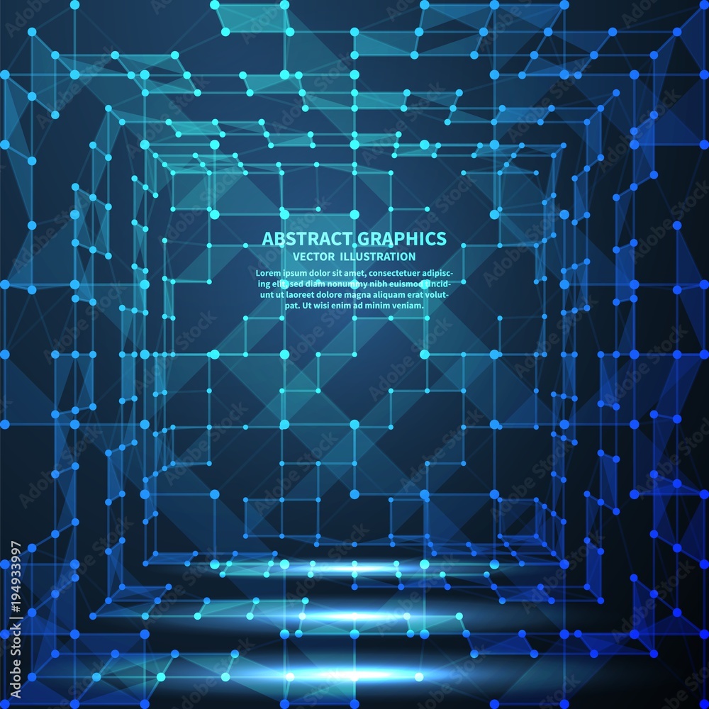 Abstract digital room, vector illustration. Network connections with ...