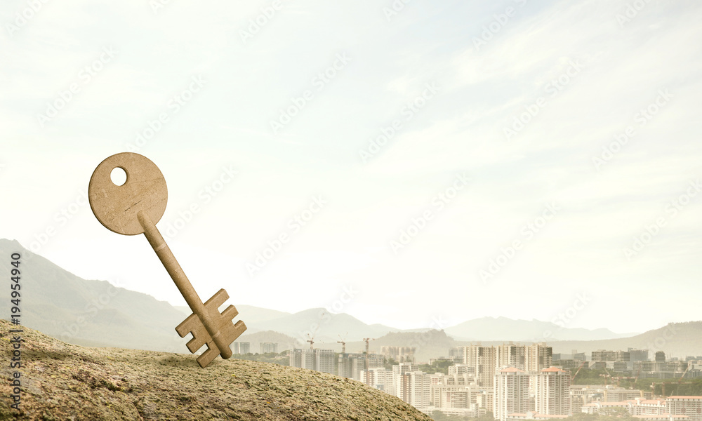 Conceptual background image of concrete key sign and natural lan Stock ...