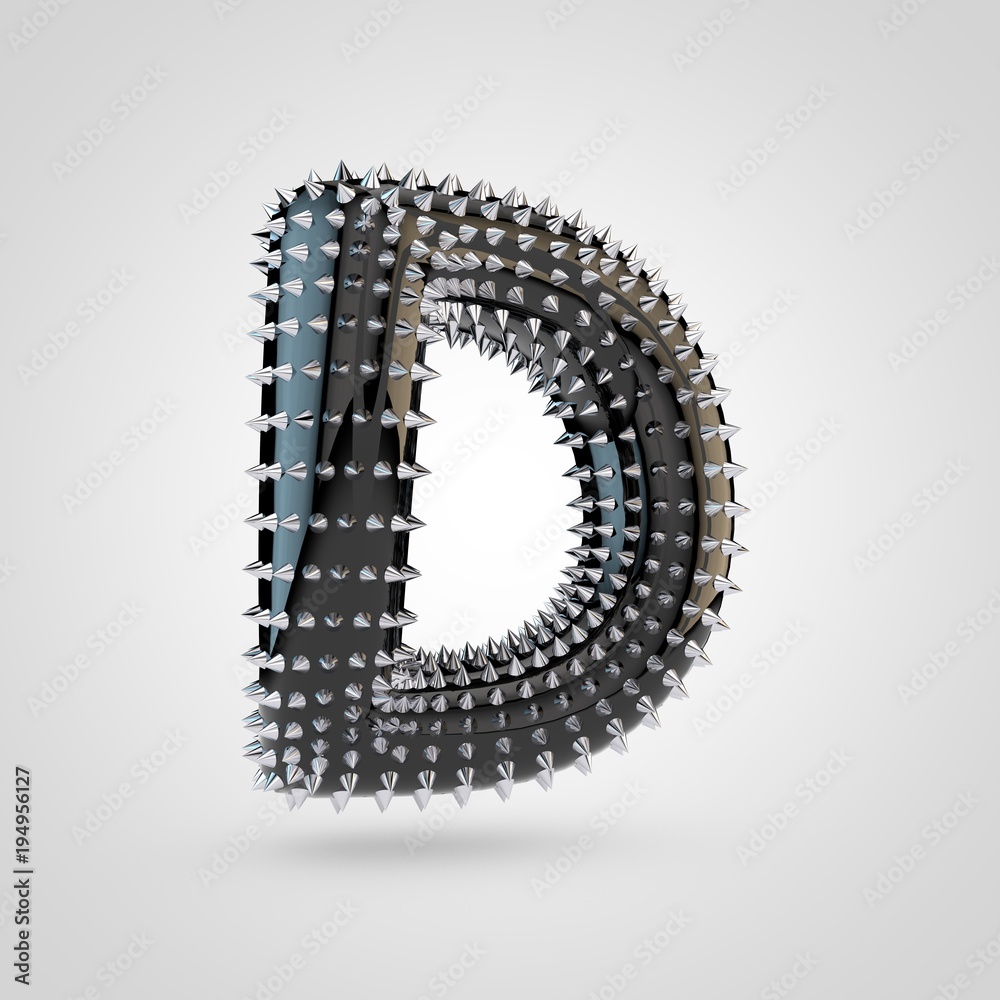BDSM black latex letter D uppercase with chrome spikes isolated on ...